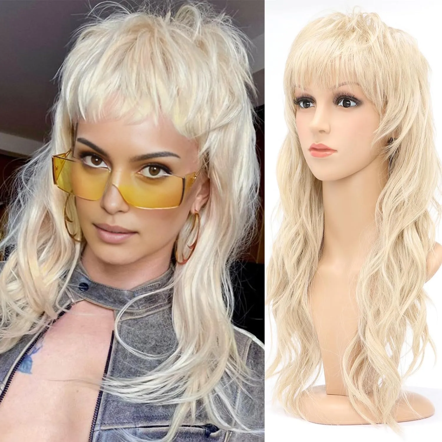 Blond Wolf Wigs For Women 80s 90s Blonde Mullet Pixie Cut With Bangs ...