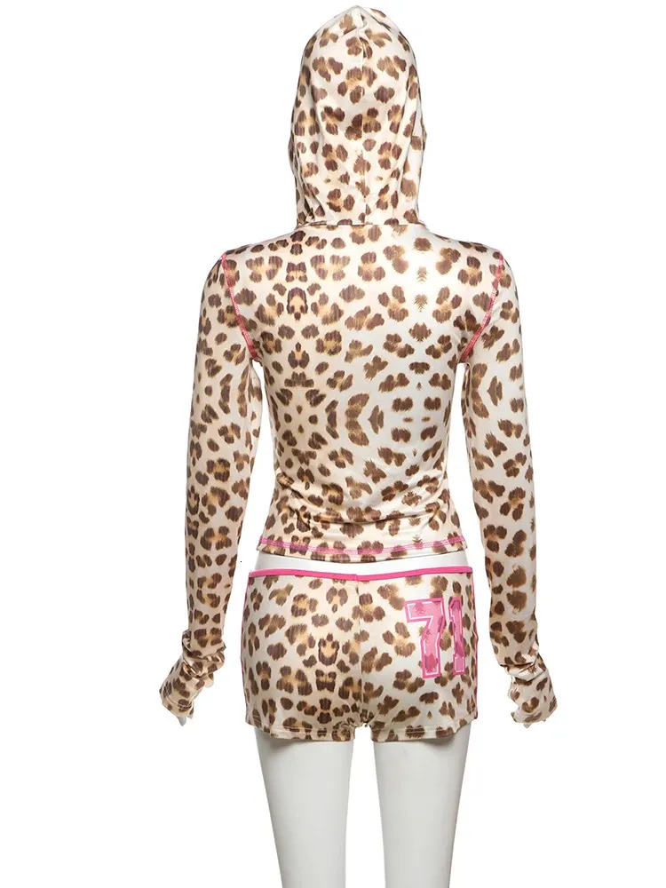 Leopard Print Women Tracksuit 2-Piece Set Hooded Jacket and Ankle ...