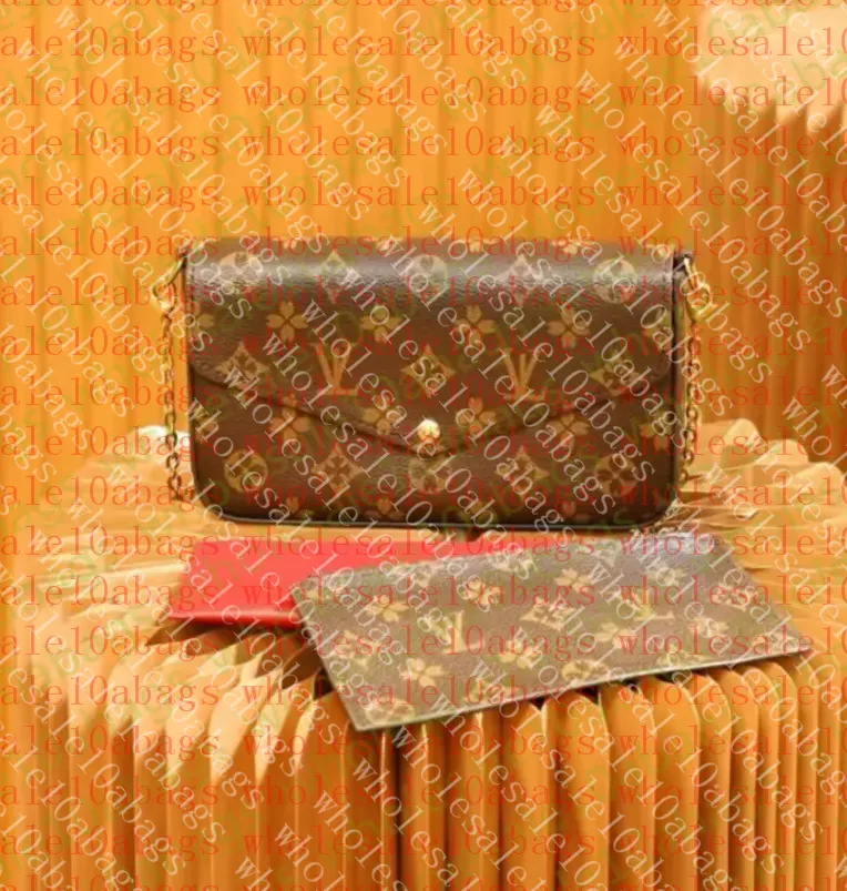 DESIGNERS Womens Leather Mini Pochette Bag Chain Strap Coin Purse Set ...
