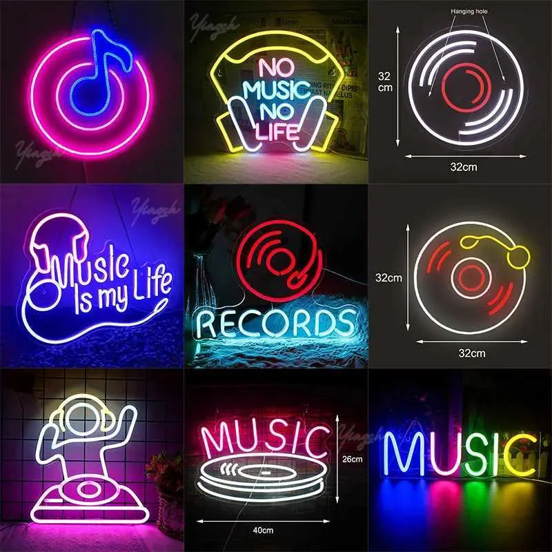 X250322 Music Recording Neon LED Lights Decorative Wall Mounted Note ...