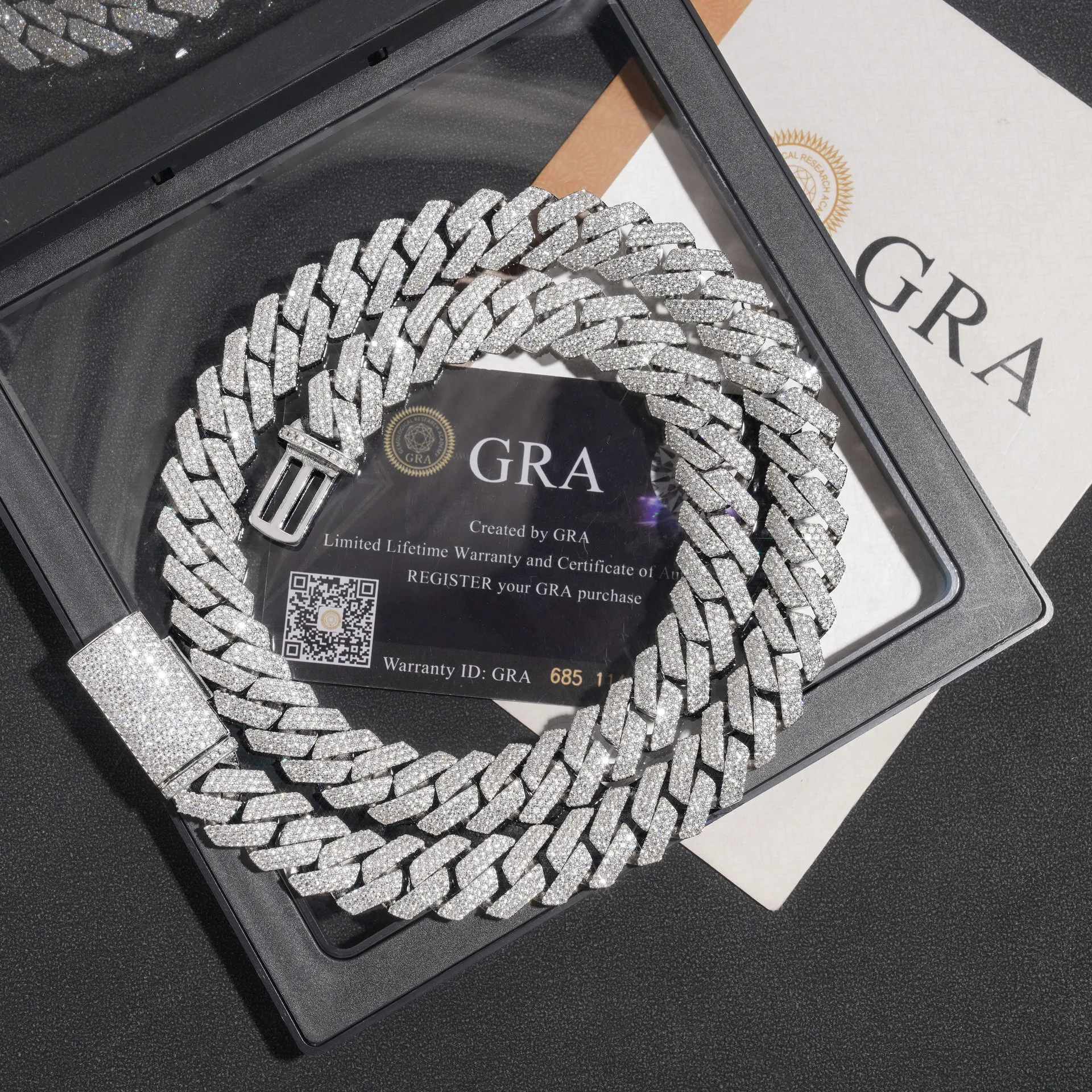 Mens hip-hop 14mm full diamond three row stone silver inlay s925 ...