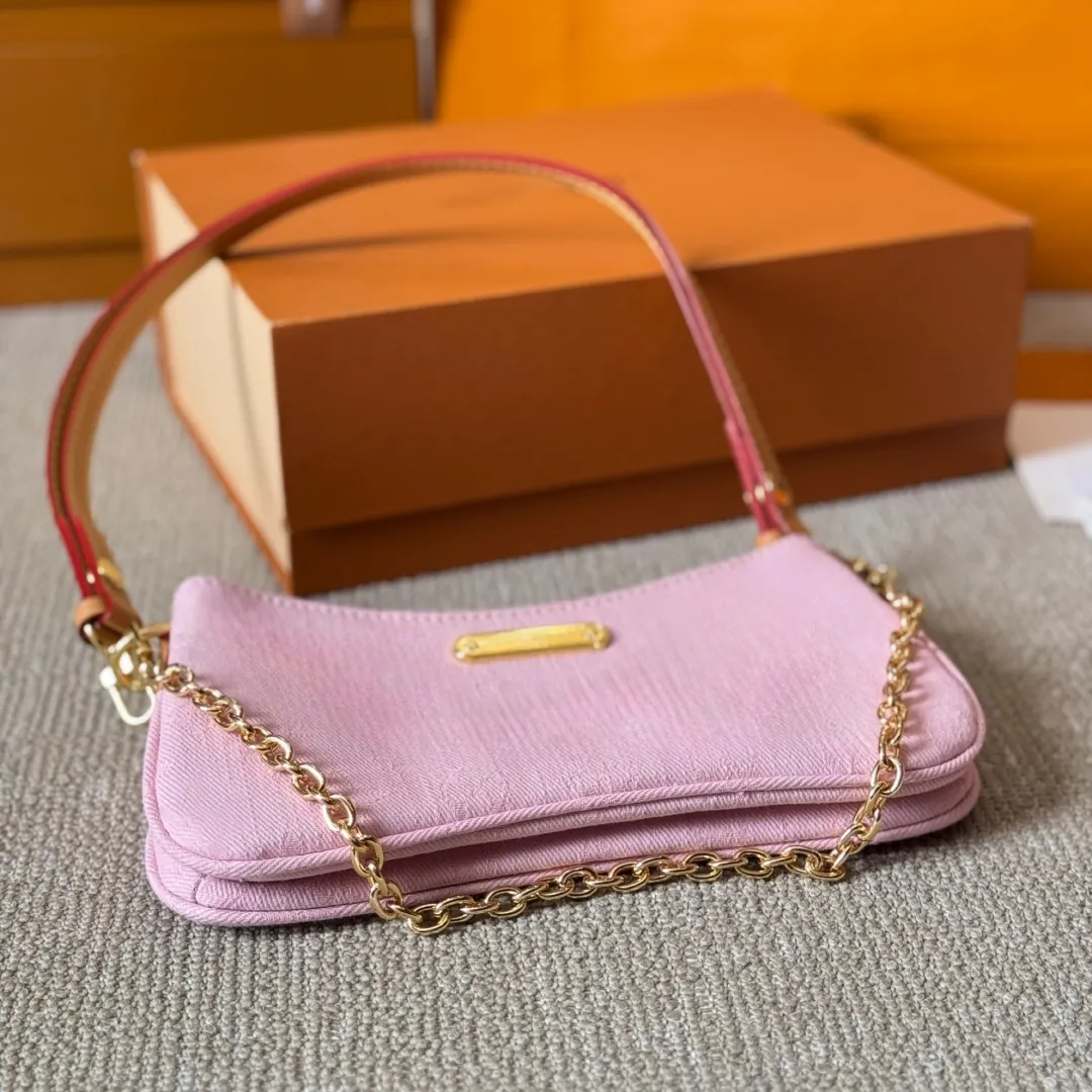 Luxury Pink Designer Double Shoulder Armpit Bag With Embossed Flower ...