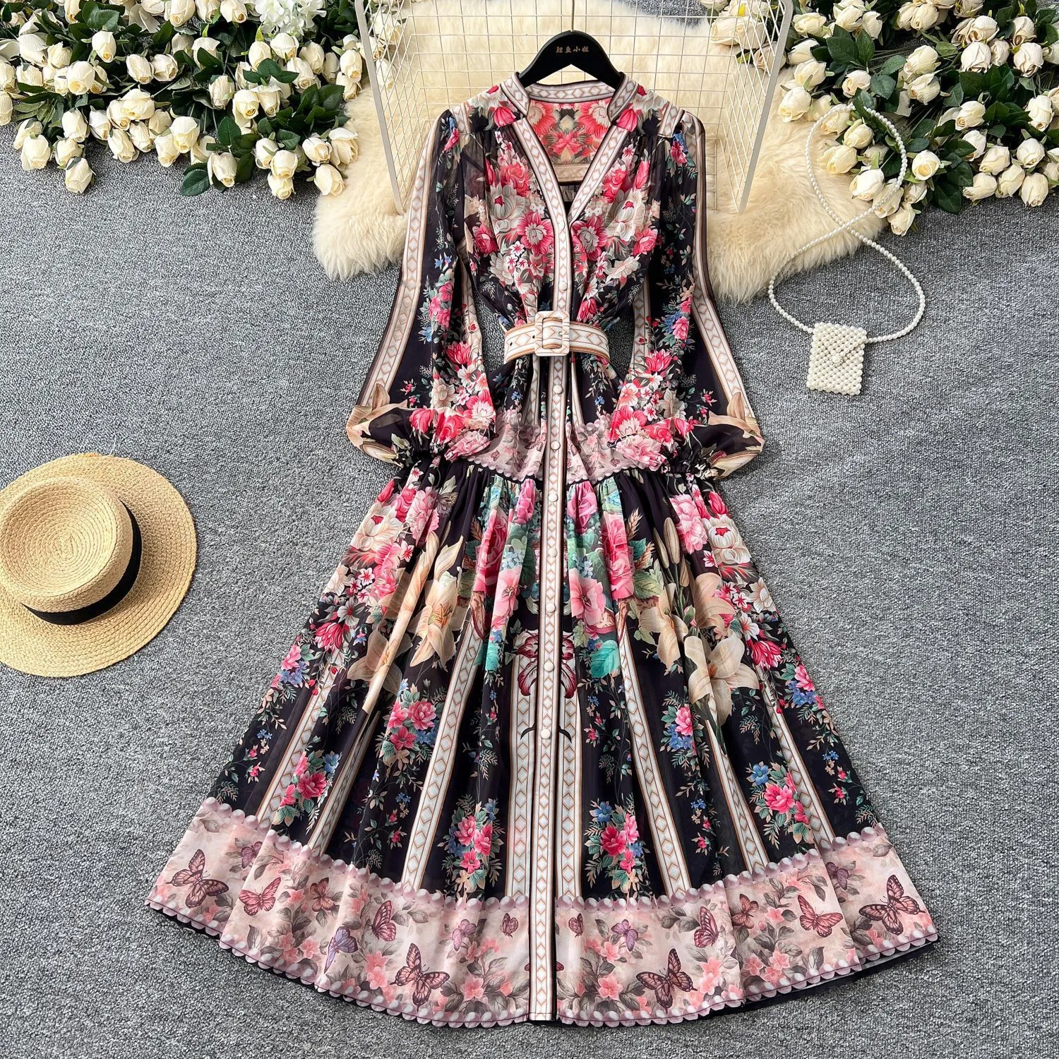 Fashion Holiday Maxi Dress Womens Floor-Length Long Lantern Sleeve ...