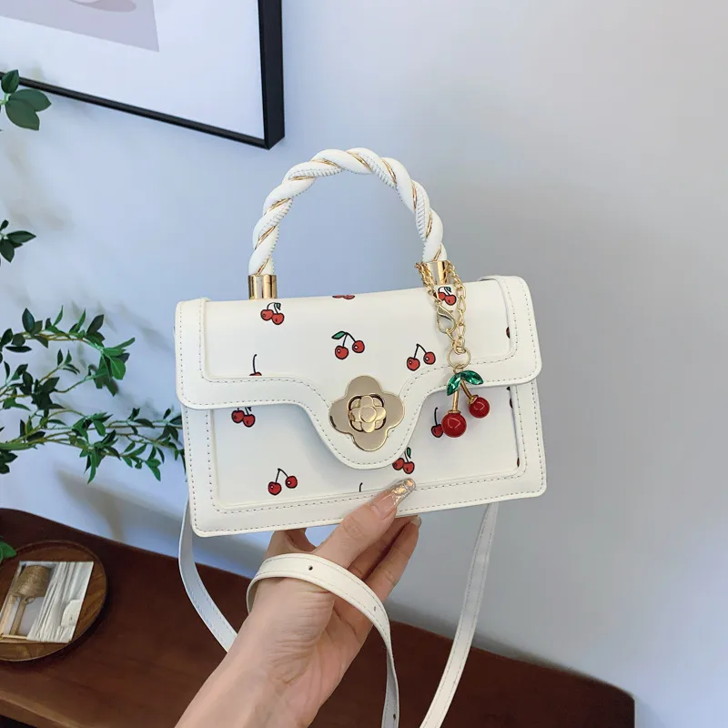 Chic Crossbody Bag With Cherry Print Fashionable Small Square Shoulder ...