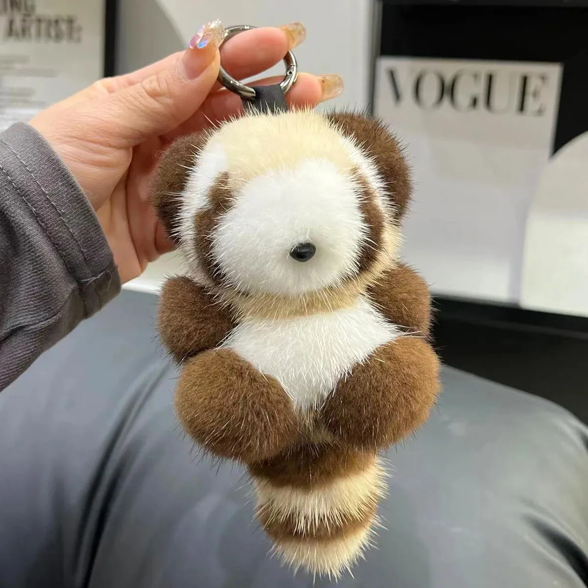 Cute Raccoon Real Mink Keychains Plush Toys Pavilions Womens Bags ...