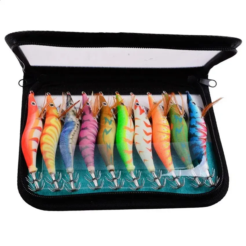 Squid Lures Fishing Bait Set With Hooks, Luminous Shrimp Design For Sea ...