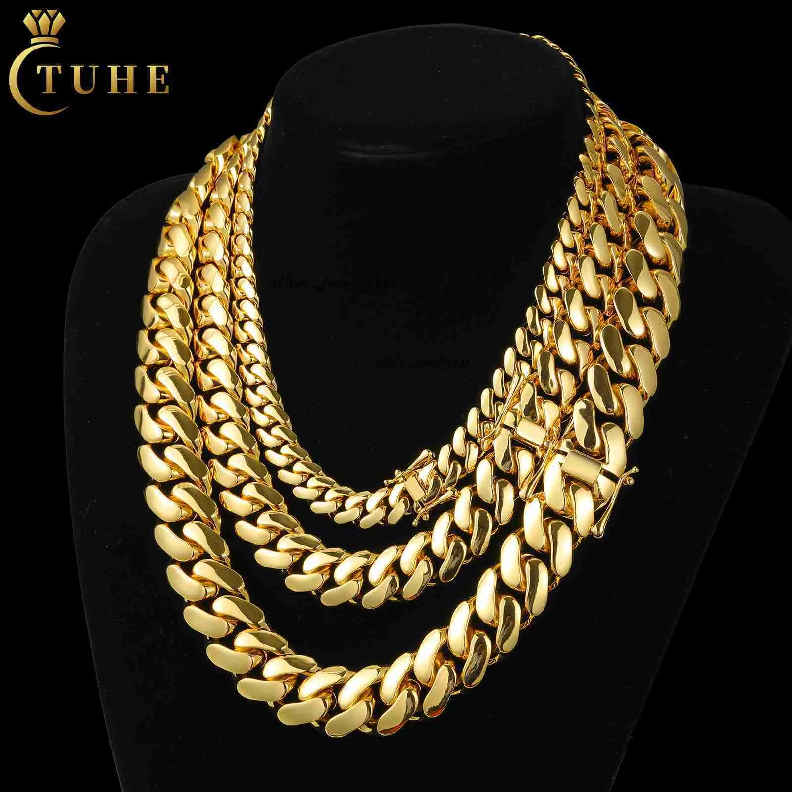 14K Gold Plated Cuban Link Chain Necklace Chunky... From Silver ...