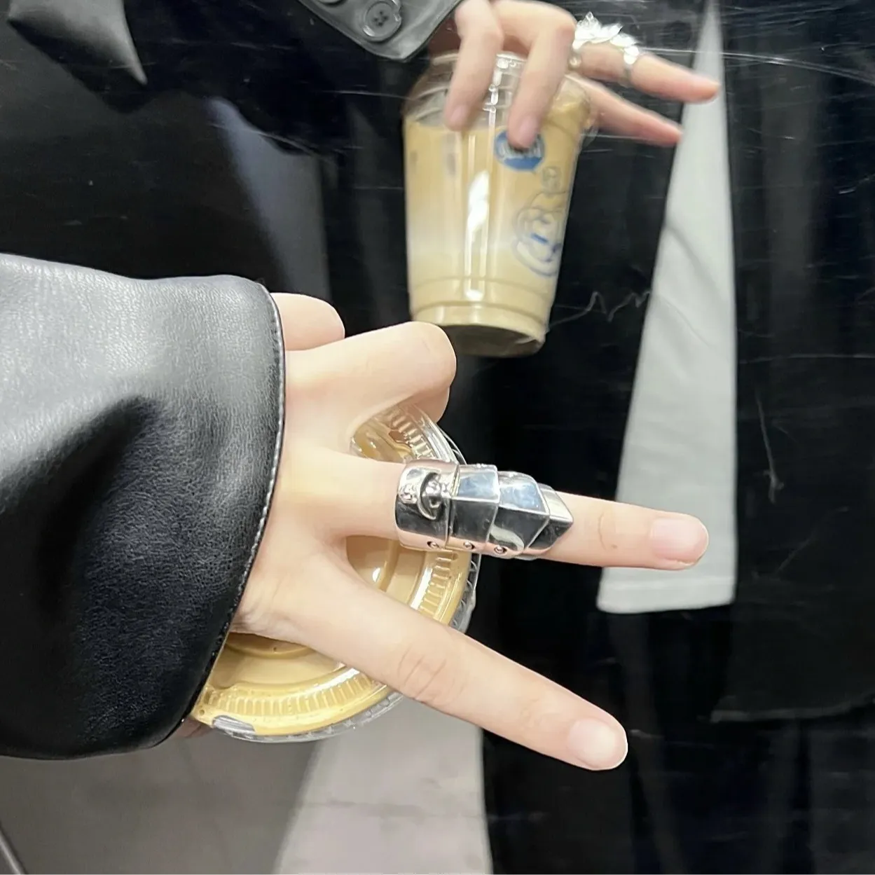 Statement Armor Ring - Punk Joint Ring, Black & Gray, Empress Dowager ...