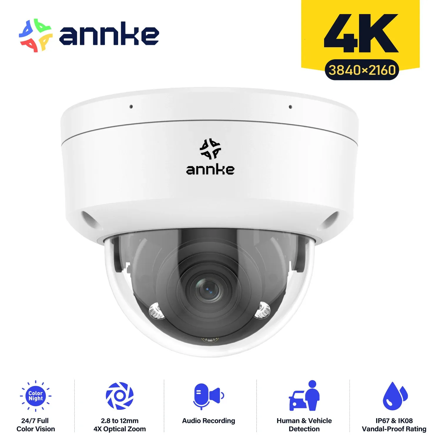 Annke 4K Intelligent Dual Light Variable Dome Network Camera with 4X ...