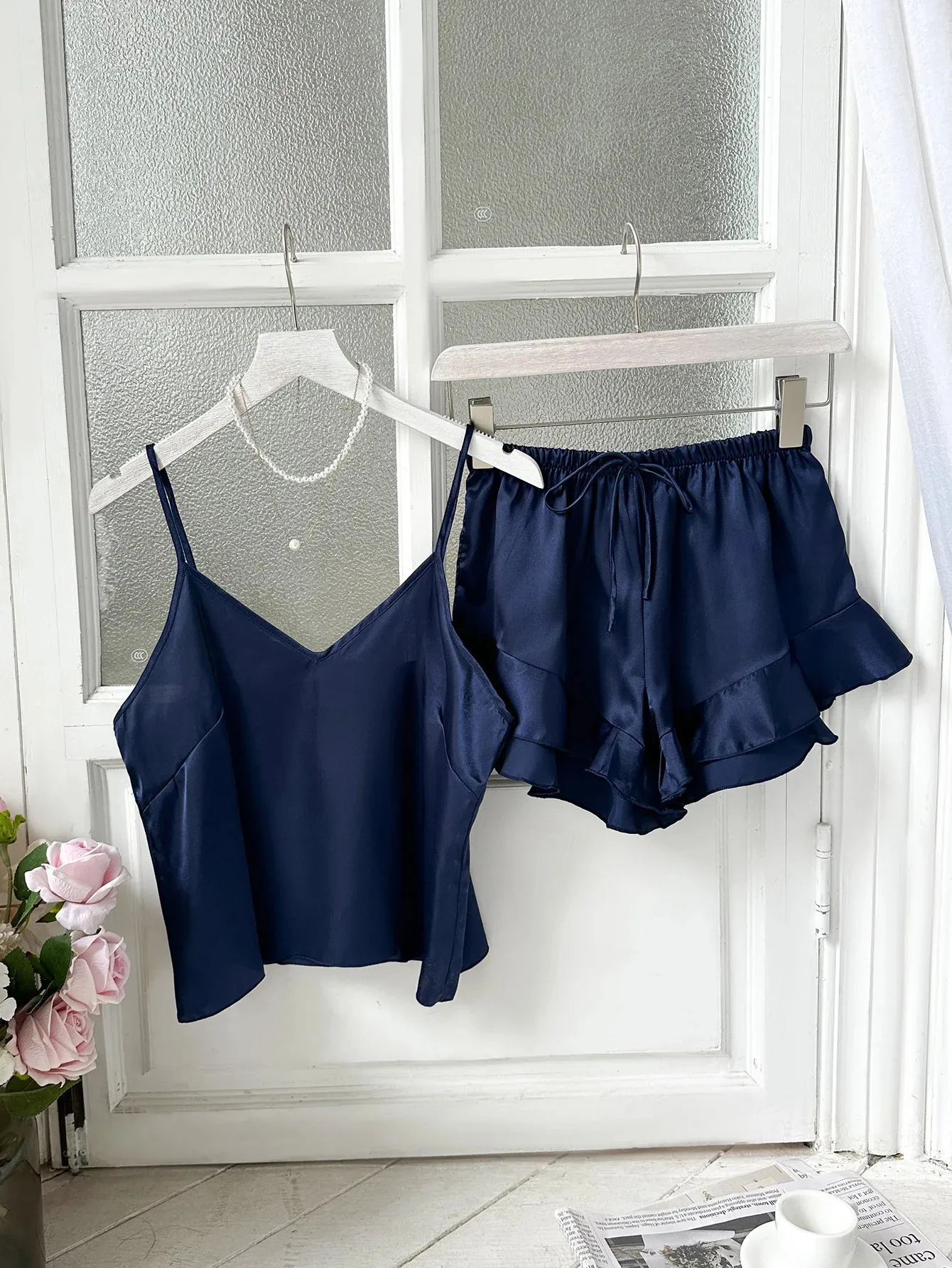 Summer Women's Satin Pajamas: Loose Casual V-Neck Top with Ruffled ...