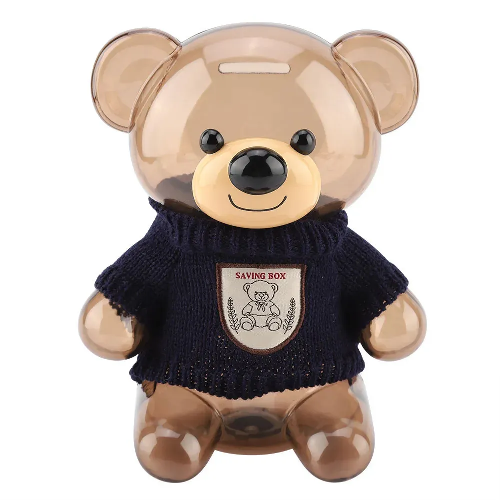Child's Cartoon Bear Piggy Bank: Cute Transparent Plastic Money Box for ...