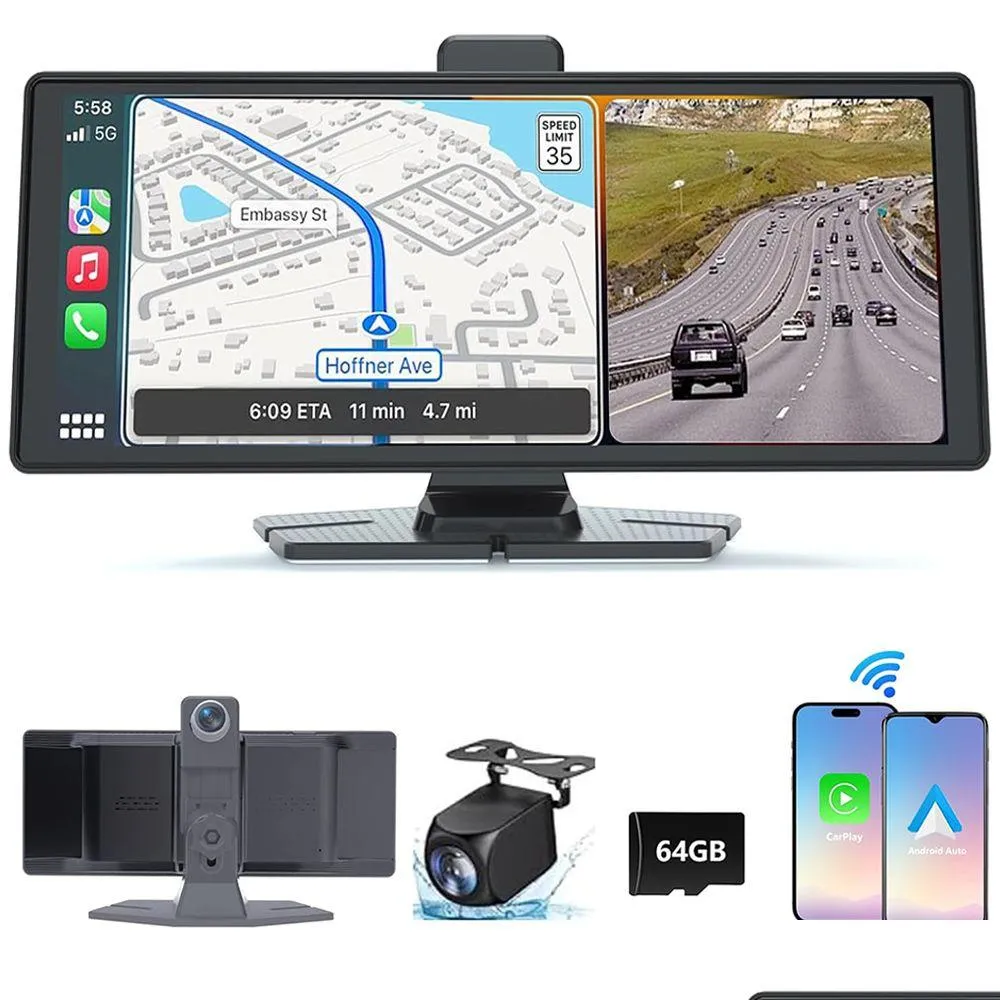Wireless Carplay Navigation Android Screen With 4K Dash Cam, GPS 10.26 ...