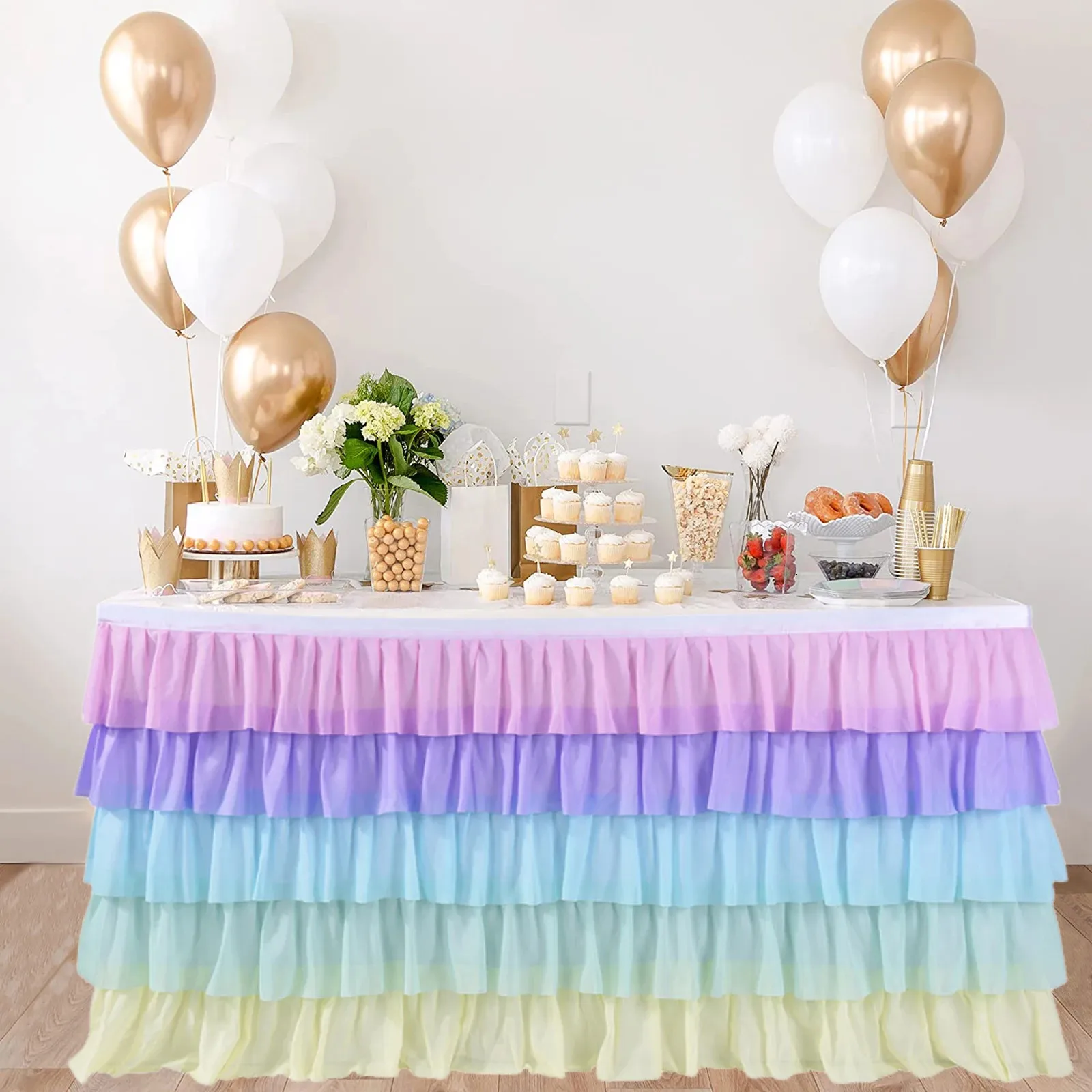 Birthday Table Cloths Pleated Table Skirt Ruffled Tablecloth For ...