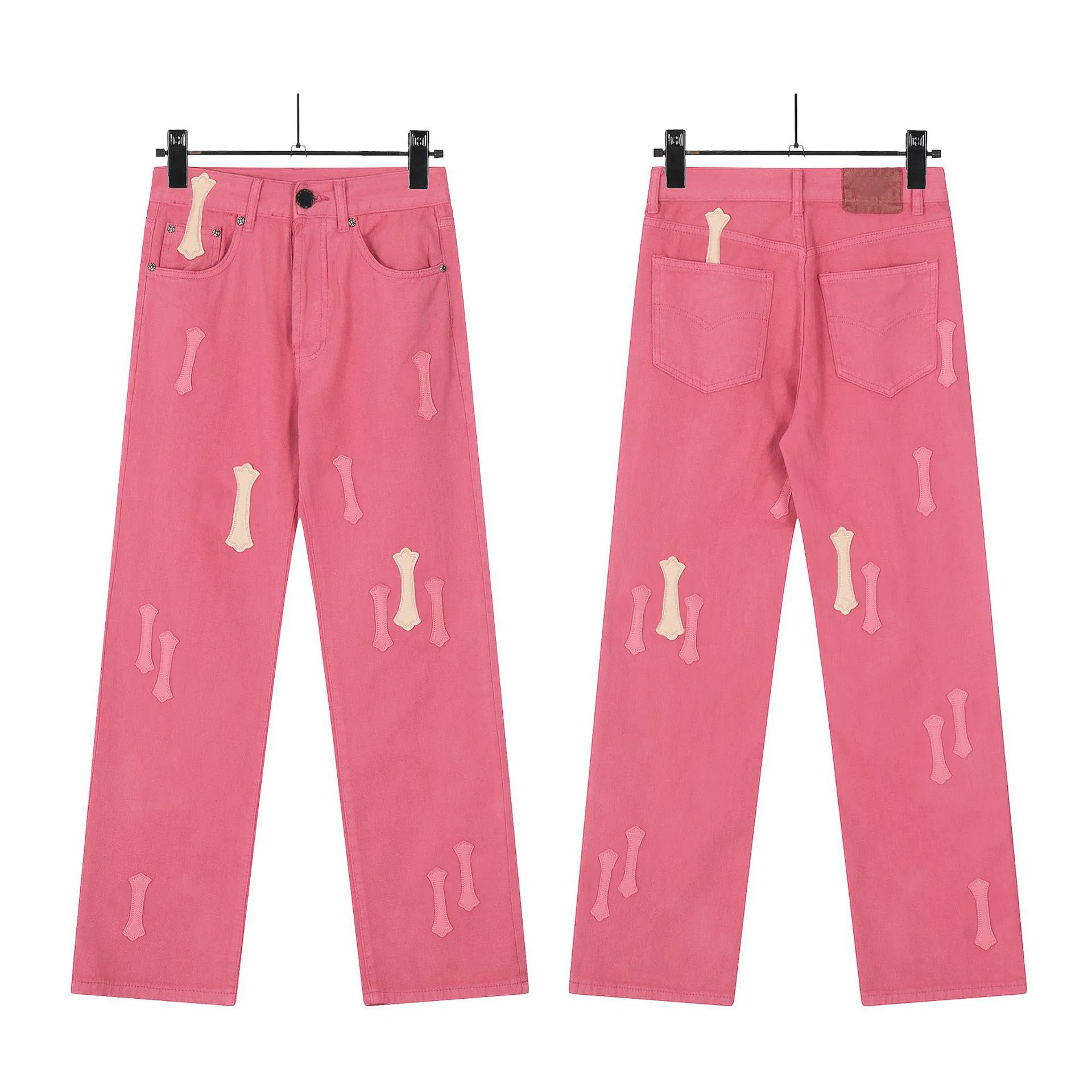 High Street Style Designer Chrome Washed Denim Pink Wide Leg Jeans For ...
