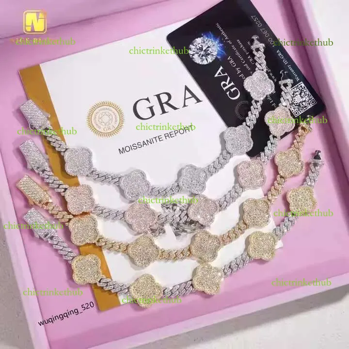 Custom Two Tone Clover Lucky Chain Cubic Zirconia Bracelet With ...