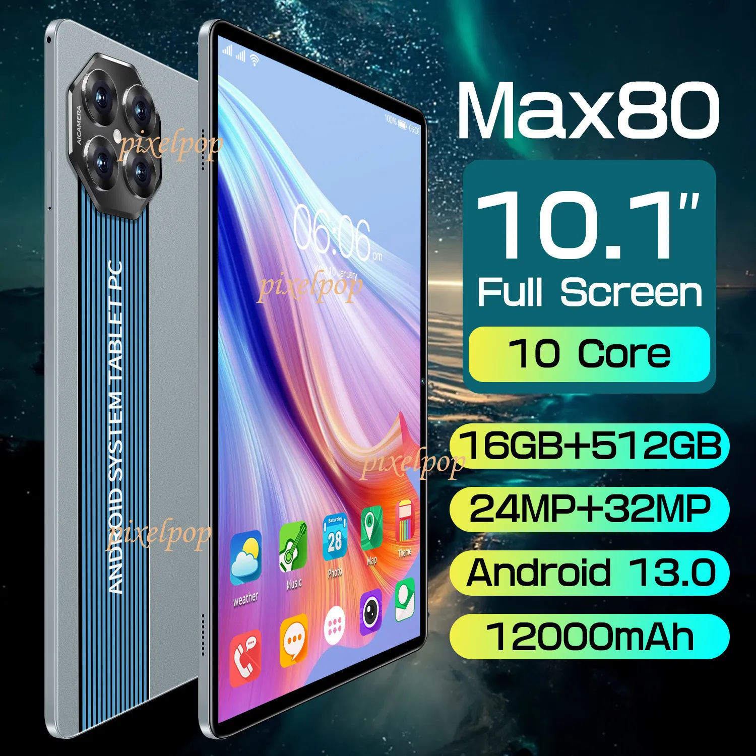 New Max80 Android Tablet 10.1 Inch HD Bluetooth Dual... From Pixelpop ...