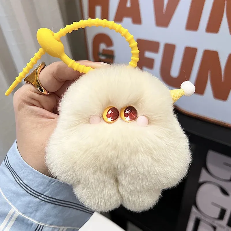 Fluffy Rabbit Keychain Natural Rabbit Fur Doll Keychain For Car, Bag ...
