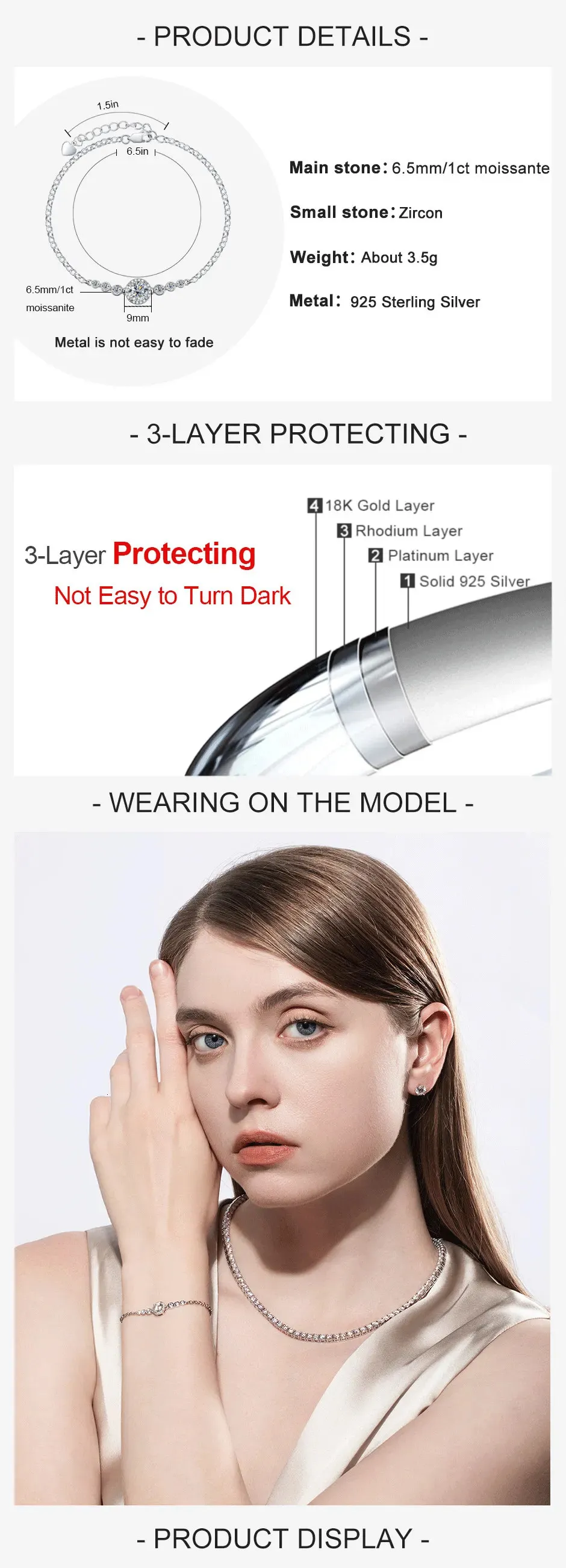 AnuJewel 1ct Diamond Tennis Bracelet in Silver with 18K White Gold ...