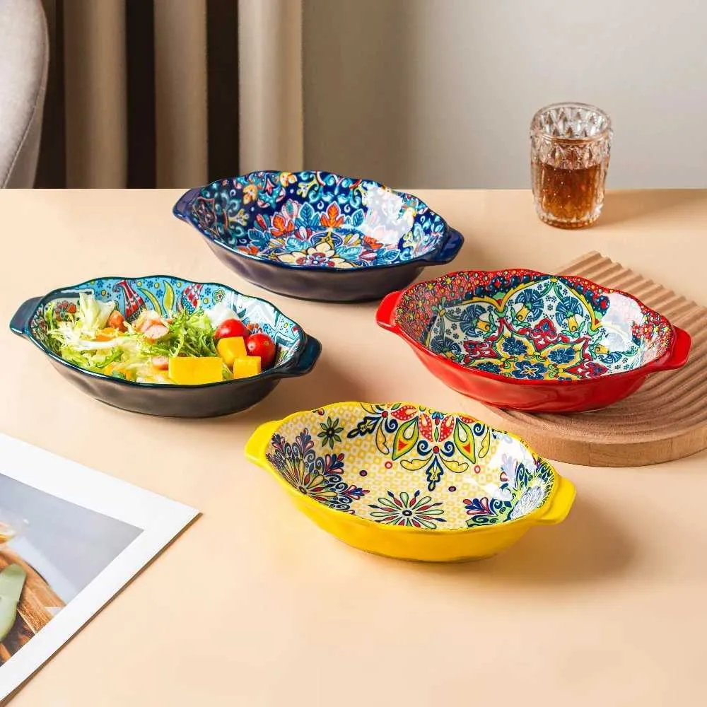 Bohemian Egg Shaped Ceramic Baking Ceramic Casserole Dish Set Colorful ...