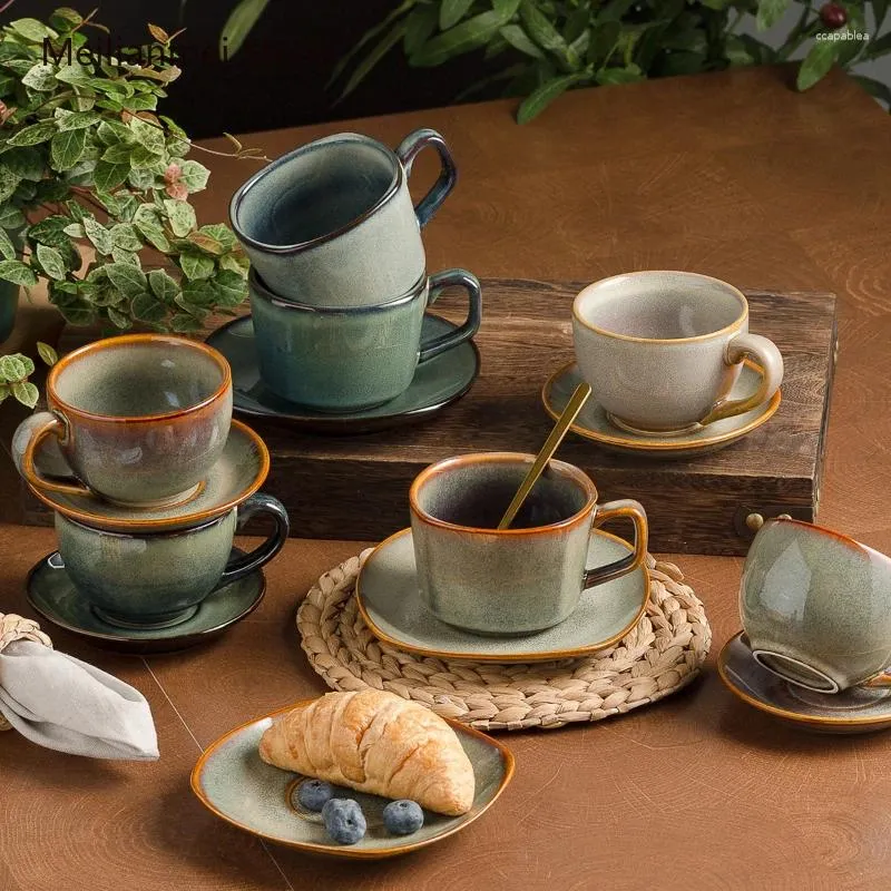 Cups Saucers Ceramic Cup And Plate Set Kiln Retro Mug American Coffee ...