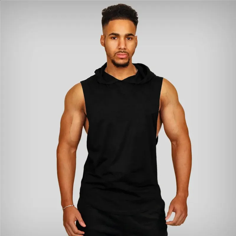 Mens Bodybuilding Vest Sleeveless Hooded Sweatshirt Gym Fitness Muscle ...