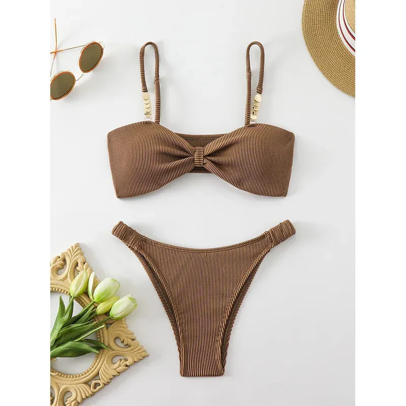 Brown Brazilian Biquini Set Sexy Two Piece Zaful Swimsuits With Bandeau ...