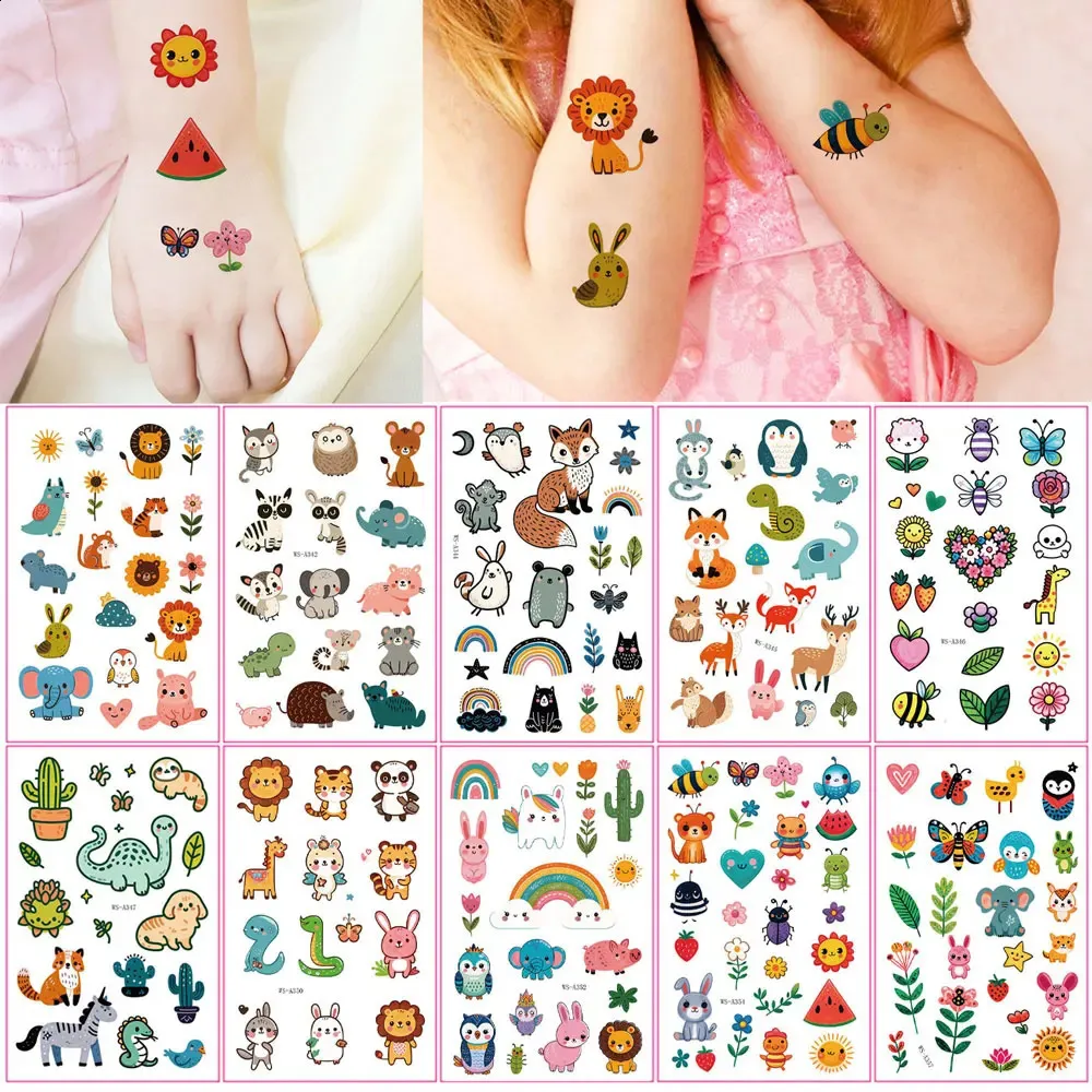 10 Cartoon Temporary Tattoos For Children Lion, Dinosaur & Animal ...