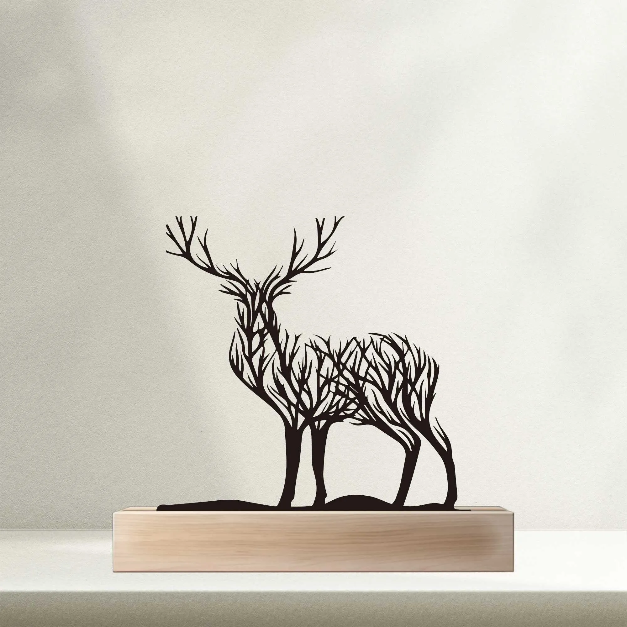 Minimalist Deer Cast Iron Deer Statue With Wooden Base For Bedroom And ...