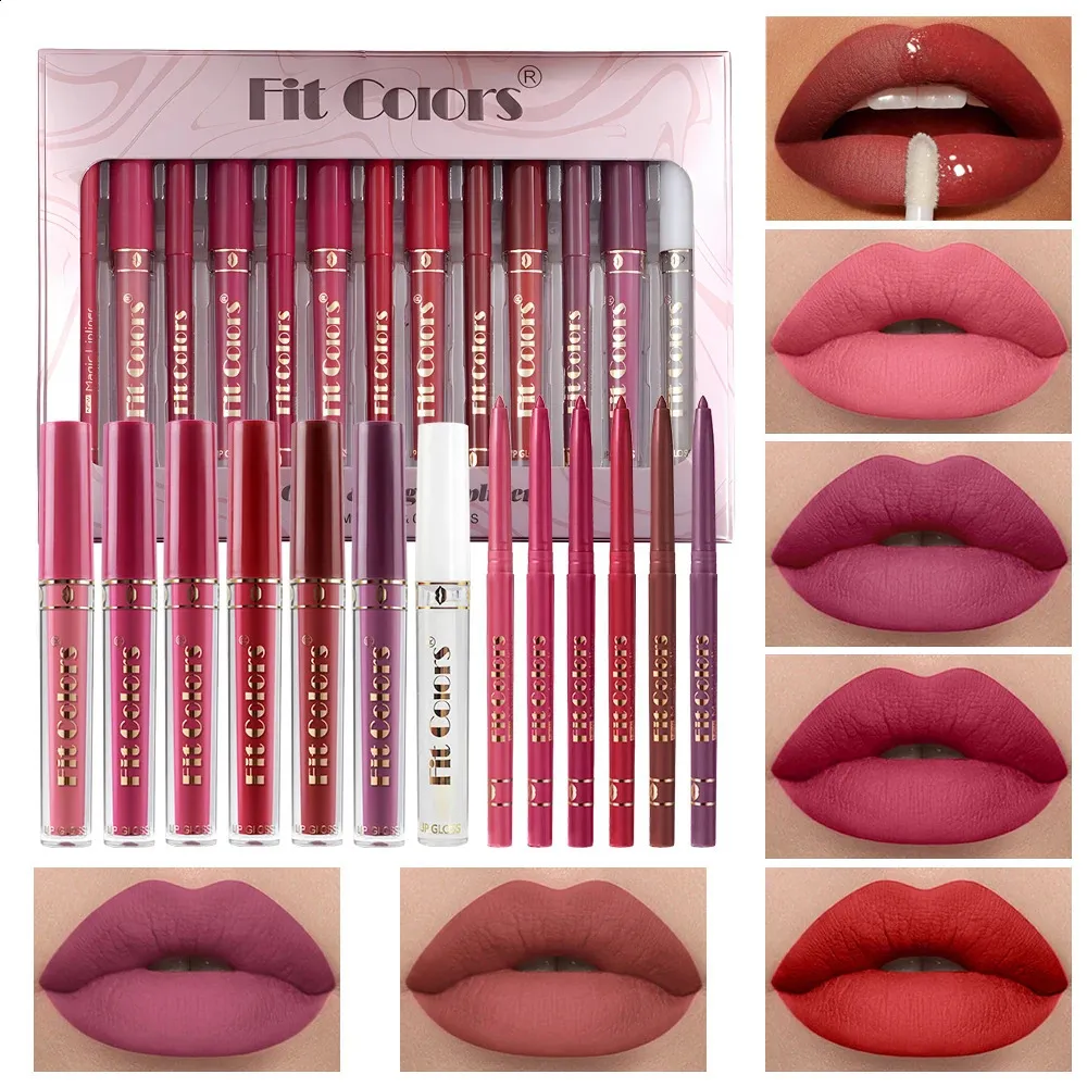 Matte waterproof lip gloss lip liner set with non-stick cup hook, full ...