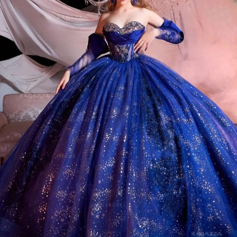 Royal Blue Shiny Princess Quinceanera Dresses Appliqued Beading Crystal ...