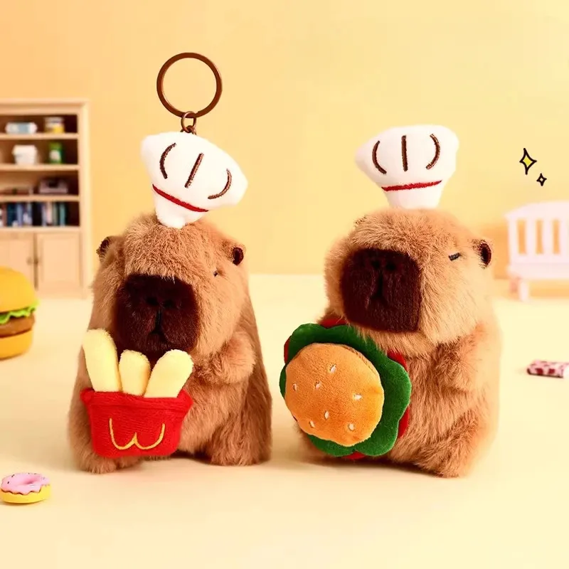 Plush Keychain Capybara Burger Fries 14cm Cute Doll Pendant Animal ...