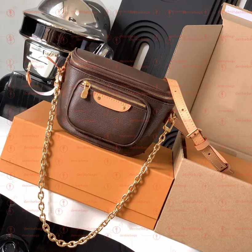 Mini Bumbag Leather Waist Bag For Men Brown Chain Crossbody Fanny Pack ...