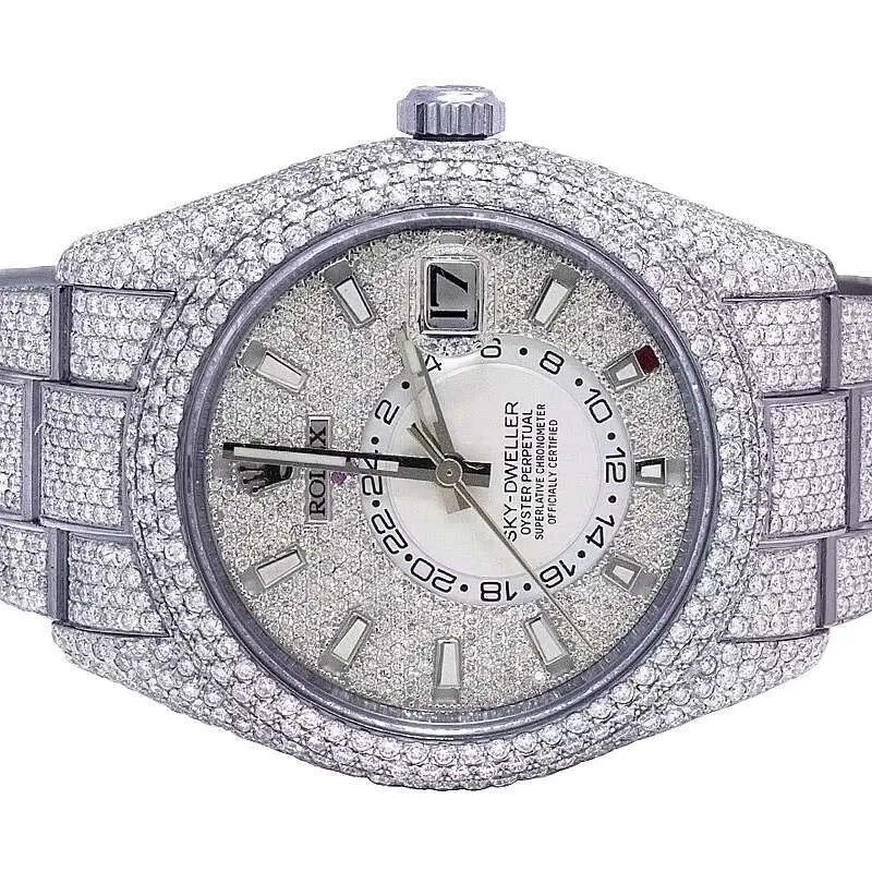 Real VVS Moissanite Round Dial Stainless Steel Silver Plated Hip-Hop ...