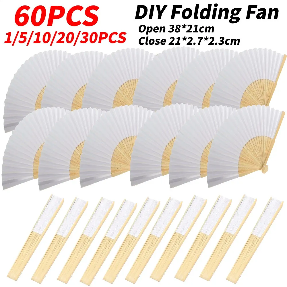 1 60 Wedding Hand Fans White Paper Bamboo Folding Fan... From ...