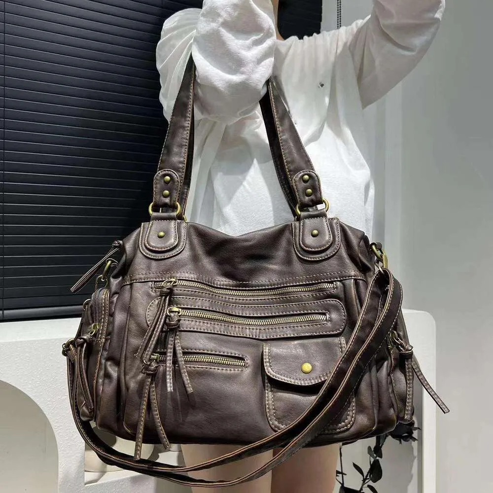 Ladies' Y2K Fashionable Washed Used Motorcycle Bag, Large Capacity ...