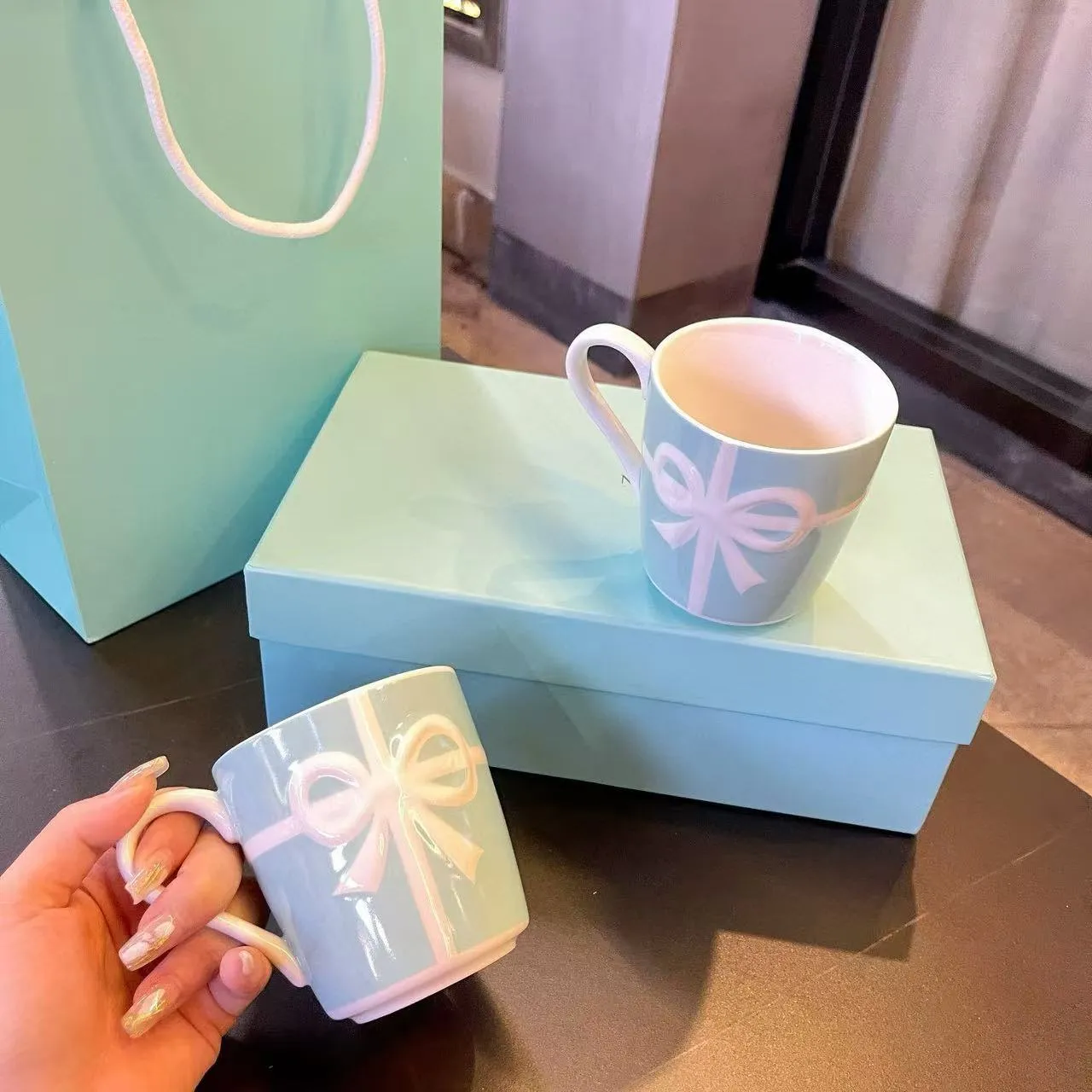 Classic Lace Series Blue Ceramic Cup Blue Drinkware Mugs Coffee Milk ...