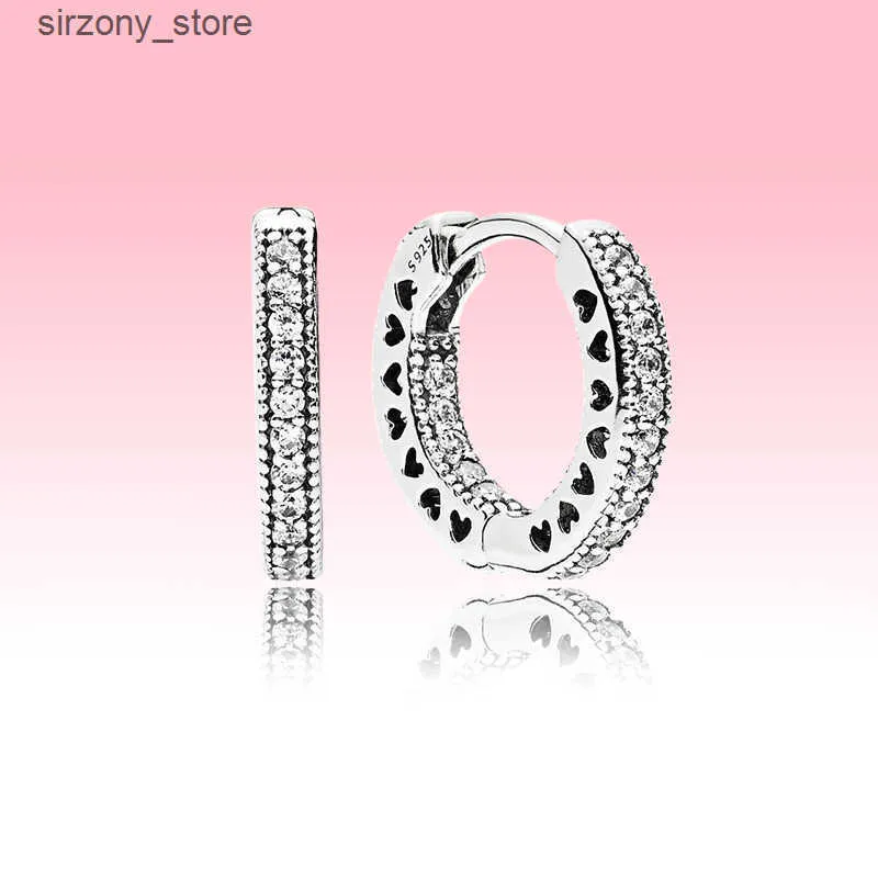 Full Diamond Circle Hoop Authentic 925 Sterling Silver Designer Earrings Women Wedding Party ...