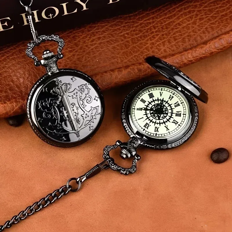 Black Deacon Pocket Watch Anime Pocket Watch Necklace Watch Dial ...