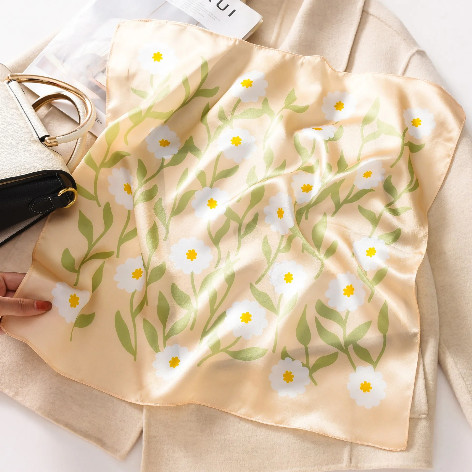 Summer Floral Pattern Silk Scarves Lightweight Silk Scarves For Women ...