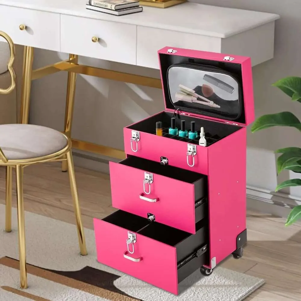 Lockable Rolling Joligrace Makeup Train Case With Retractable Trays, 2 ...