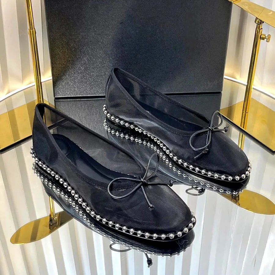 Wholesale Elegant Studded Mesh Ballerinas: Leather Flat Shoes For Women ...
