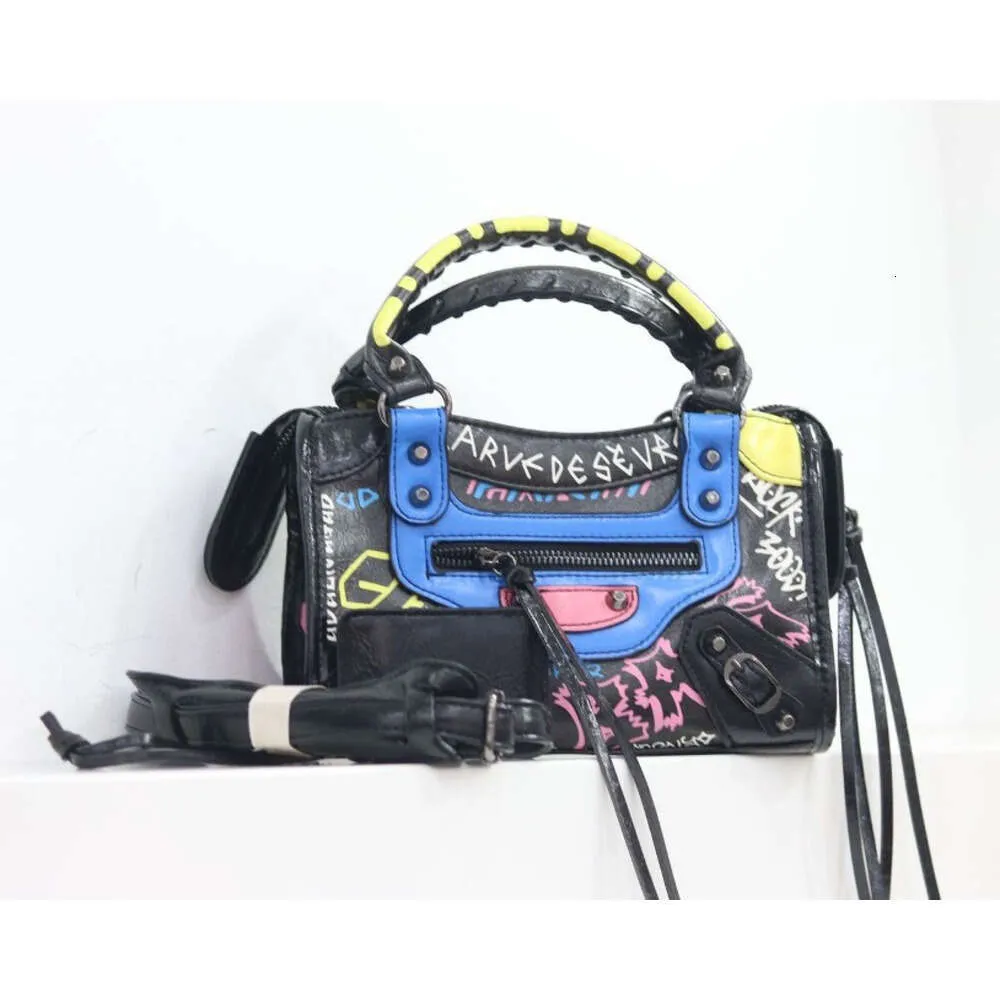 Small Niche Big Female Graffiti Motorcycle Microfiber And Pu Handbag ...