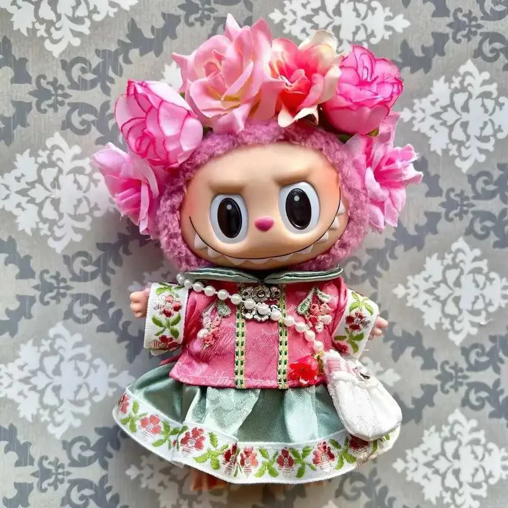17cm Labubu Doll Clothes Suit Chinese Sle Hanfu Flower Headwear Ancient ...