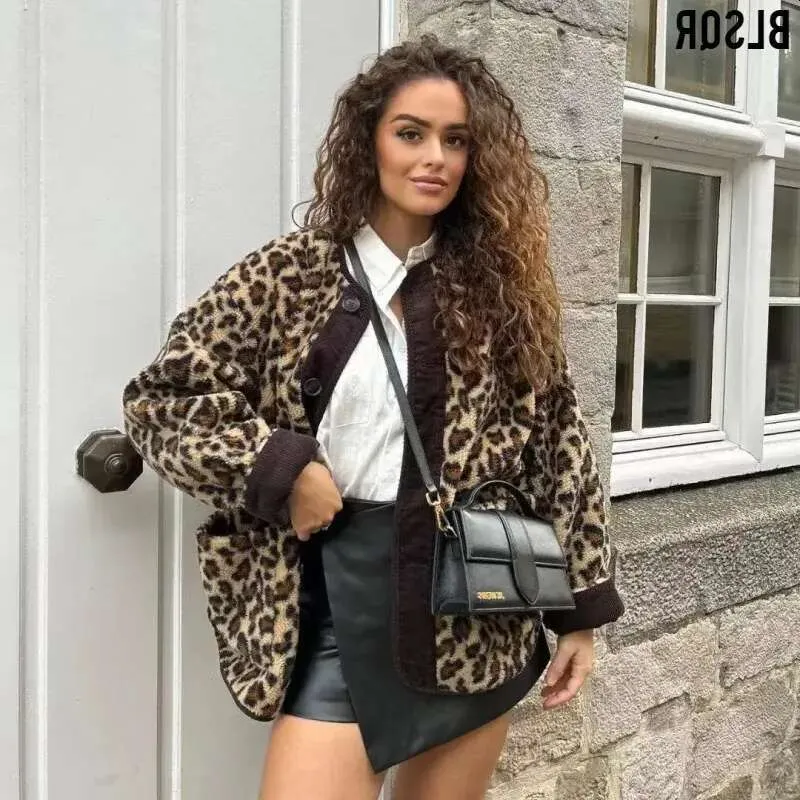 Leopard print polyester sleeveless vest casual loose fit jacket for ...