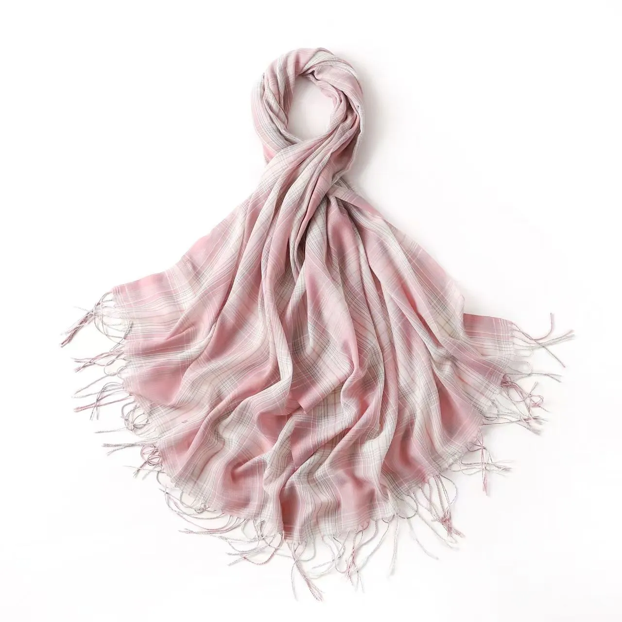 T721 Japanese Style Literary Tassel Plaid Cotton And Linen Scarf Korean ...