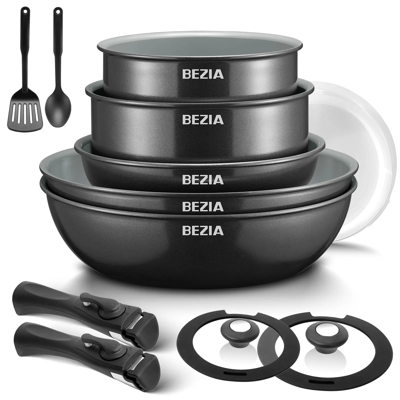 Induction Cookware Set, with Healthy Ceramic Coating and Detachable ...
