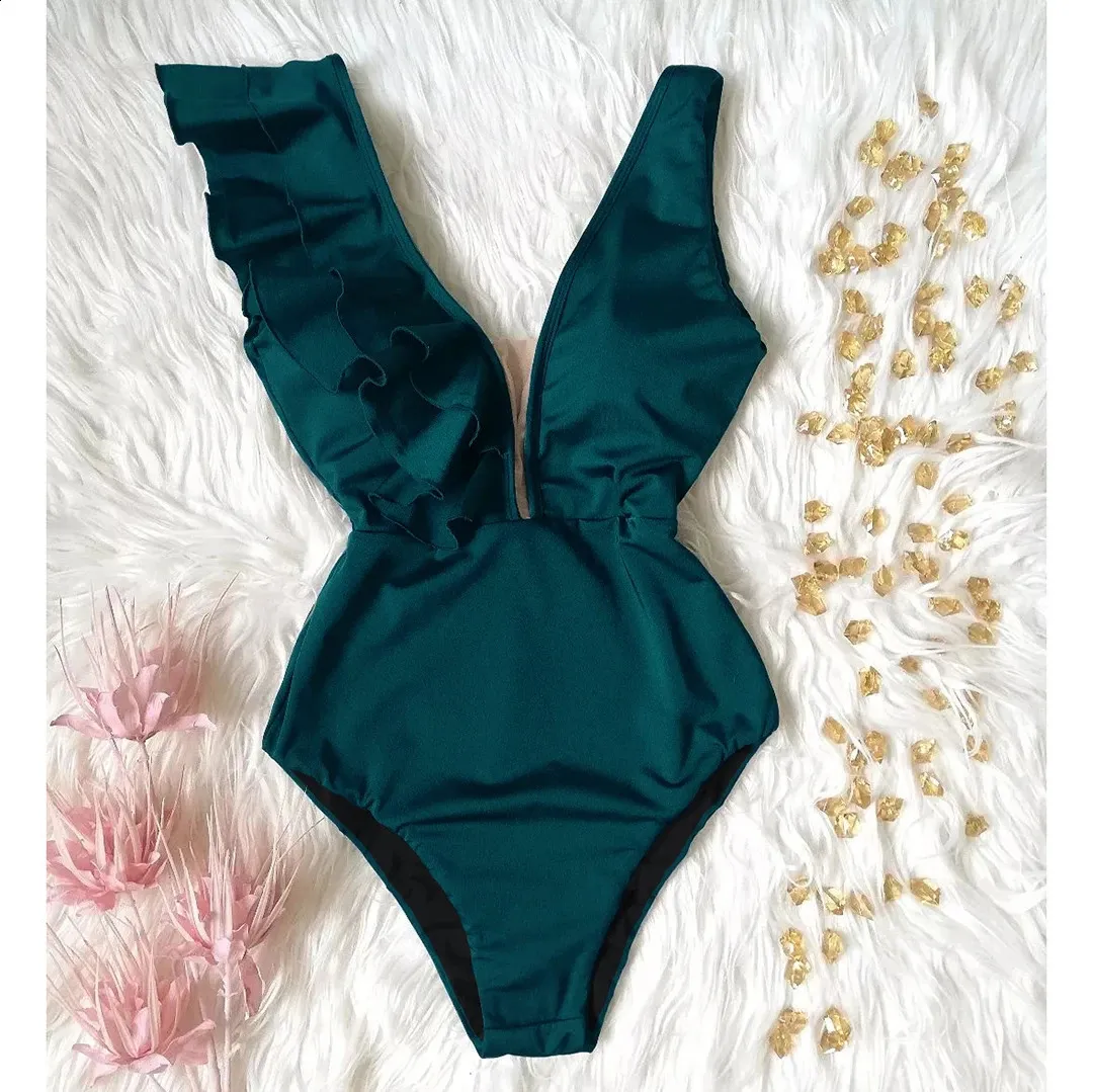 Off Shoulder Ruffle One Piece Ruffle One Piece Swimsuit For Women Solid ...