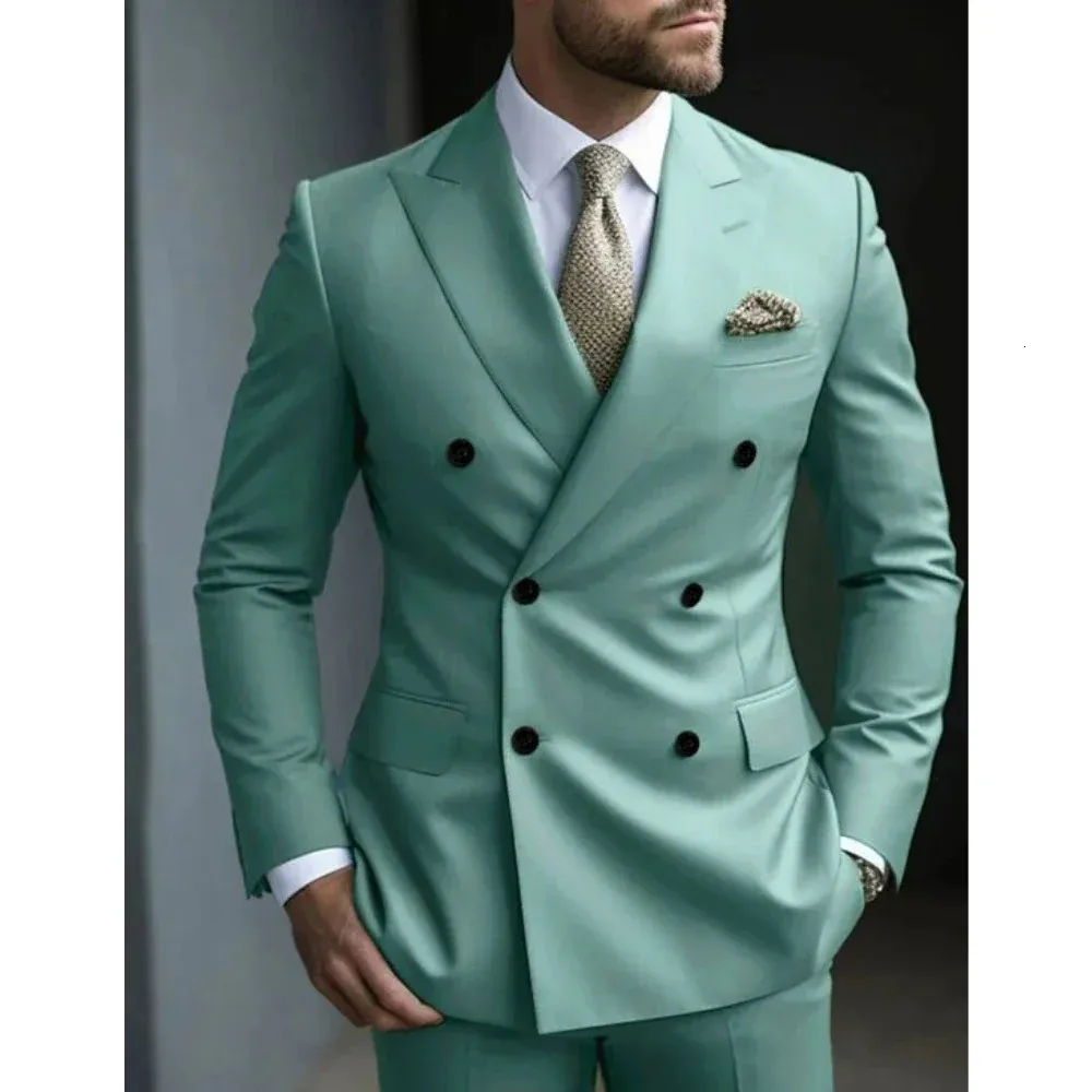 Mint Green Double Breasted 6 Button Men's Suit Set –... From Kong00 ...