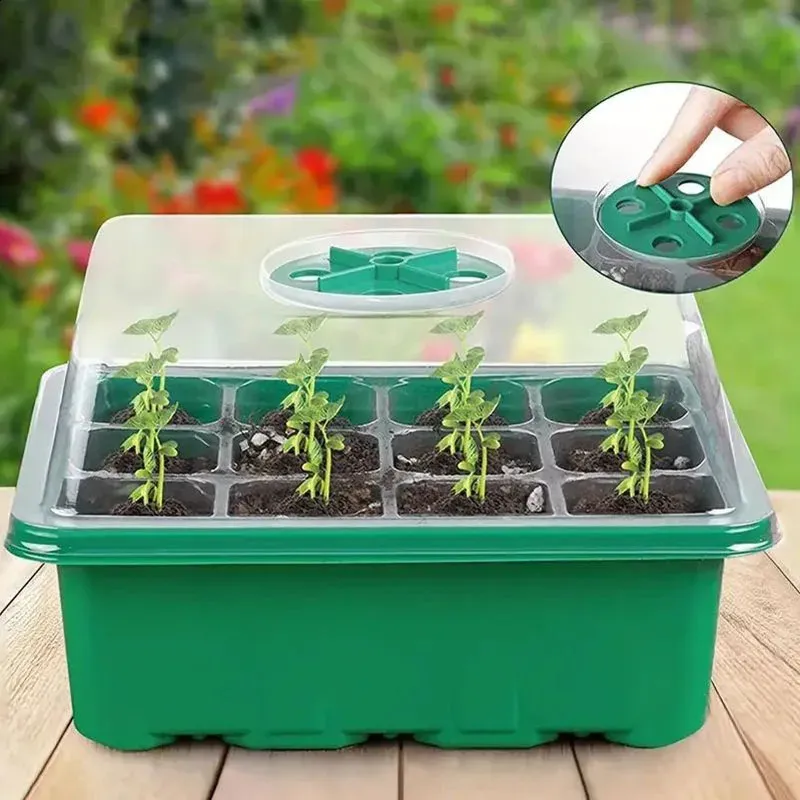 12 Well Seed Starter Tray Plastic Plant Germination Kit With Insulated ...