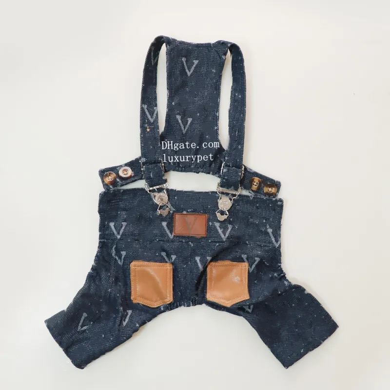 Comfortable Denim Dog Overalls With Removable Harness, Classic Puppy ...